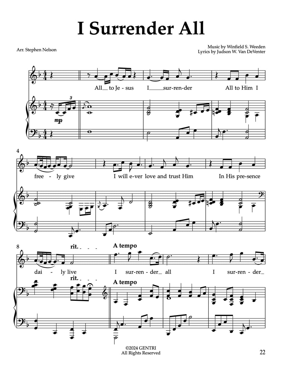 I Surrender All Sheet Music – GENTRI Store